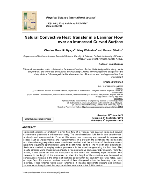 (PDF) Natural Convective Heat Transfer in a Laminar Flow over an ...