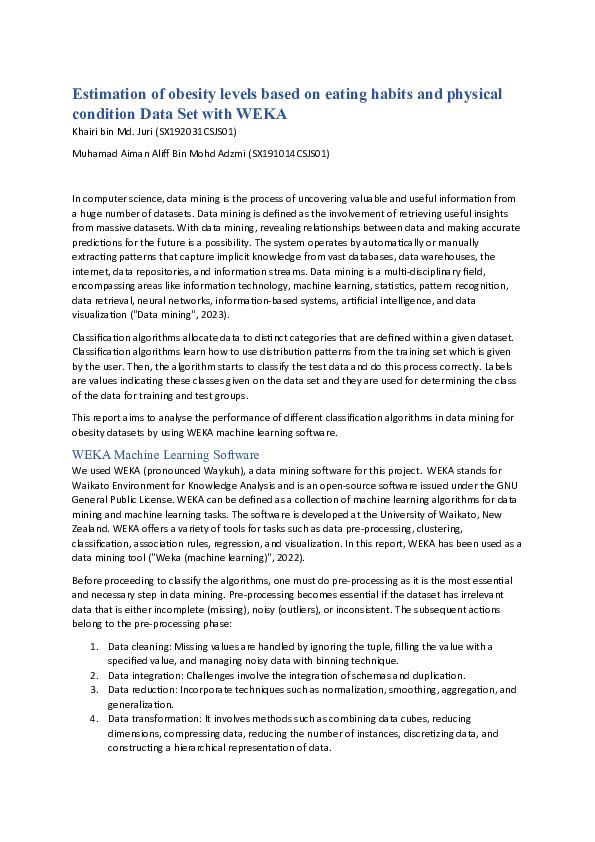 (DOC) Estimation of obesity levels based on eating habits and physical ...