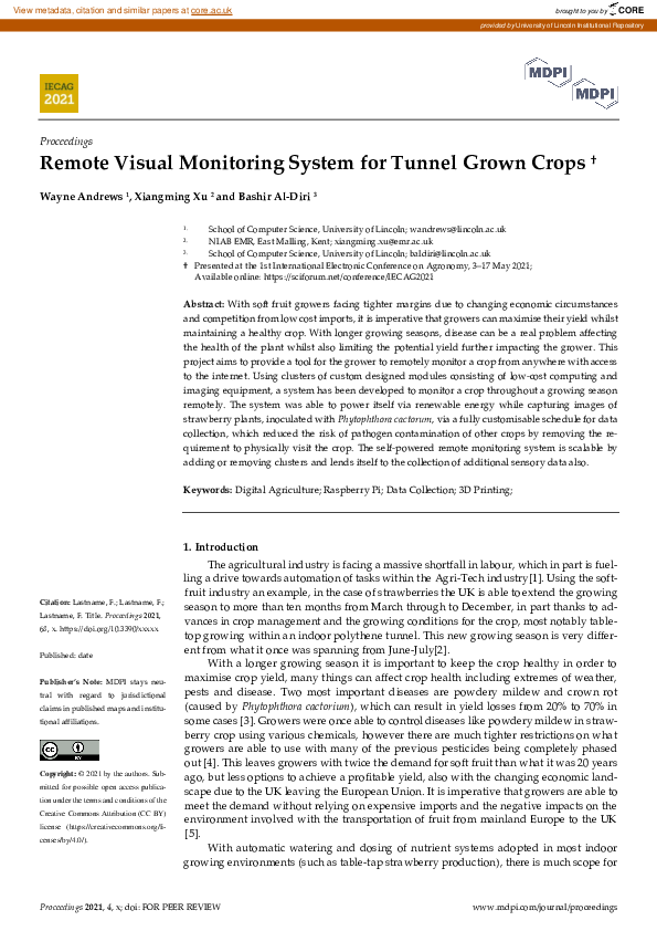 (PDF) Remote Visual Monitoring System for Tunnel Grown Crops