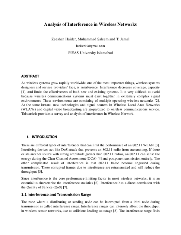 (PDF) Analysis of Interference in Wireless Networks