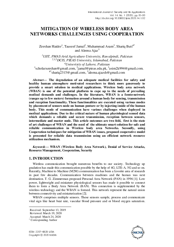 (PDF) Mitigation of Wireless Body Area Networks Challenges using Cooperation