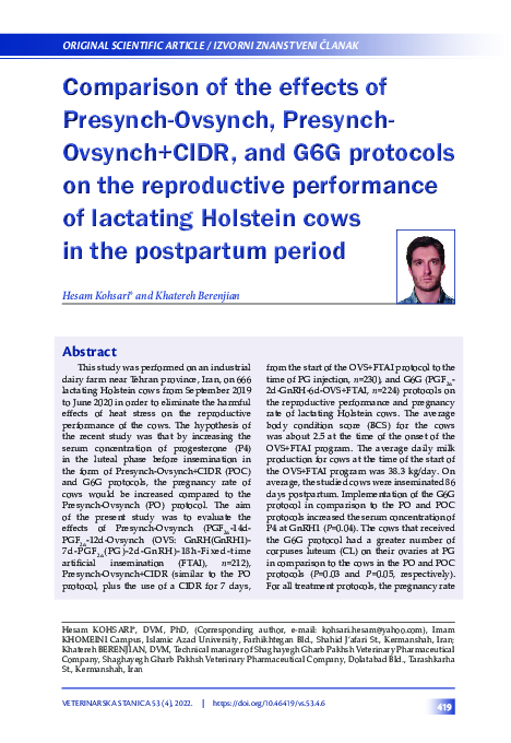 (PDF) Comparison of the effects of Presynch-Ovsynch, Presynch- Ovsynch ...