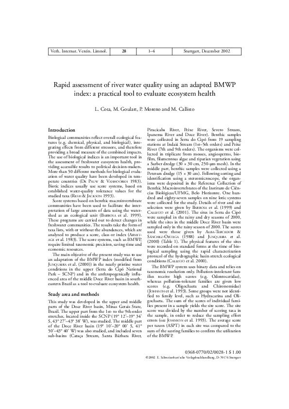 (PDF) Rapid assessment of river water quality using an adapted BMWP ...