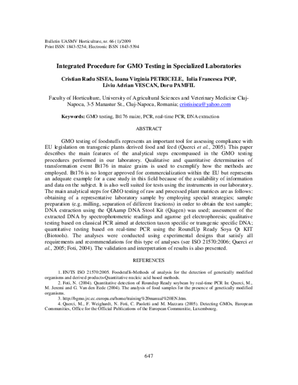 (PDF) GMO Testing Procedures in EU Compliance Labs
