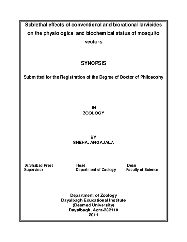 (PDF) Sublethal effects of conventional and biorational larvicides on the physiological and ...