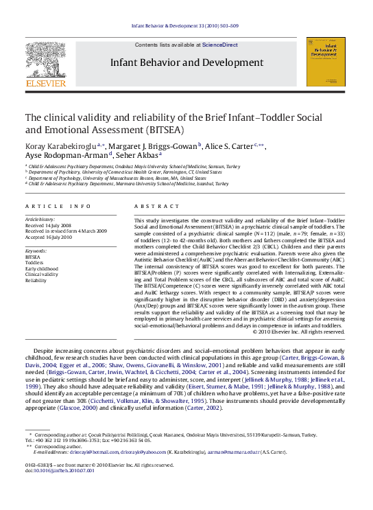 (PDF) The clinical validity and reliability of the Brief Infant–Toddler ...