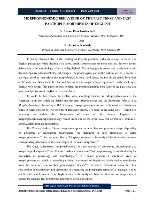 (PDF) Morphophonemic Behaviour of the Past Tense and Past Participle ...