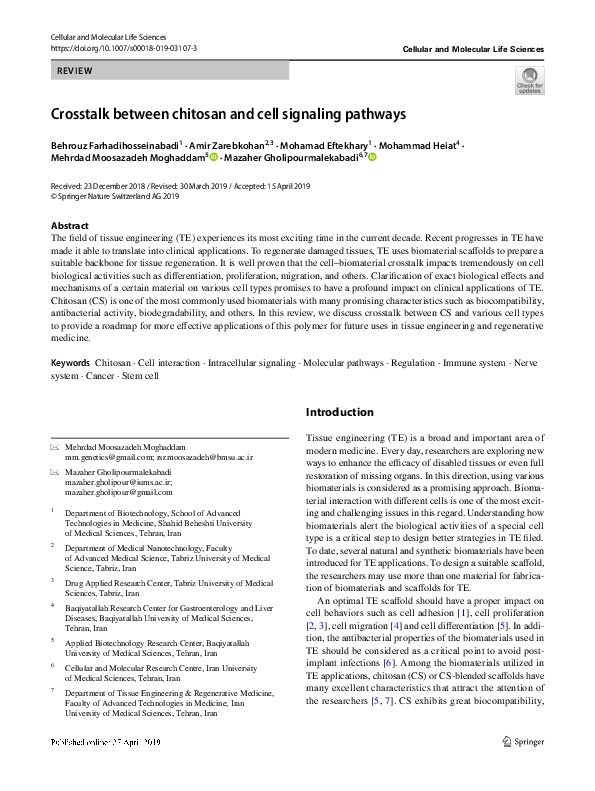 (PDF) Crosstalk between chitosan and cell signaling pathways