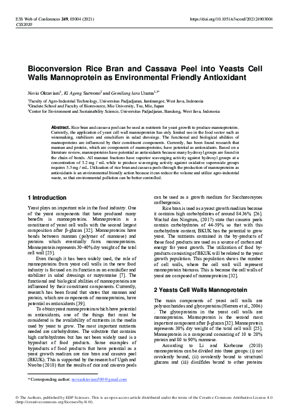 (PDF) Bioconversion Rice Bran and Cassava Peel into Yeasts Cell Walls Mannoprotein as ...