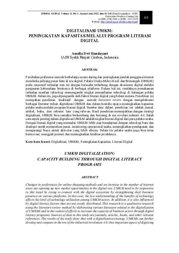 (PDF) Digitalisasi UMKM: Peningkatan Kapasitas melalui Program Literasi Digital