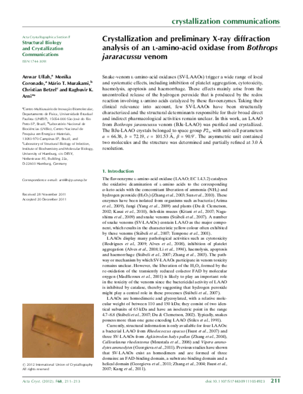 (PDF) Crystallization and preliminary X-ray diffraction analysis of an ...