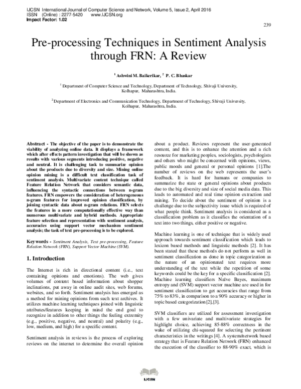 (PDF) Pre-processing Techniques in Sentiment Analysis through FRN: A Review