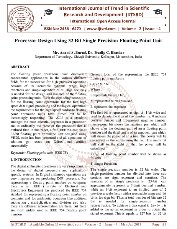 (PDF) Processor Design Using 32 Bit Single Precision Floating Point Unit
