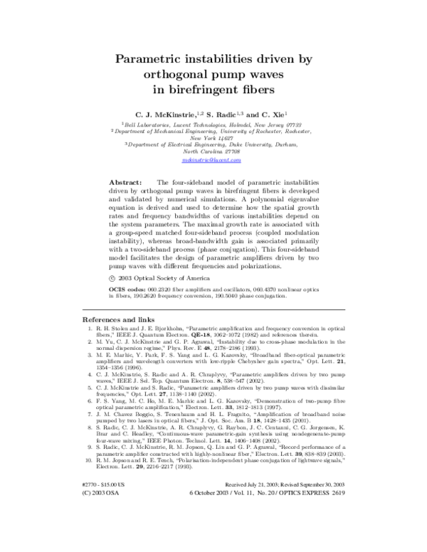 (PDF) Parametric instabilities driven by orthogonal pump waves in ...