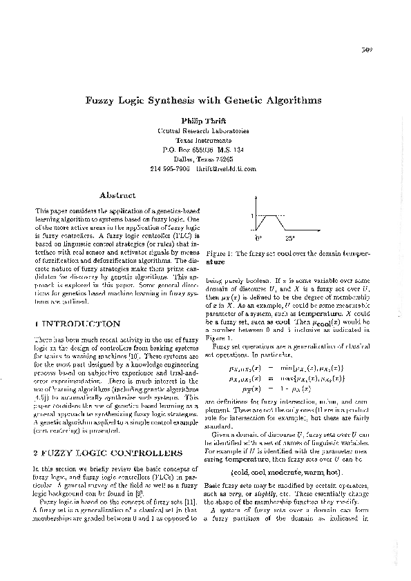 Pdf Fuzzy Logic Synthesis With Genetic Algorithms