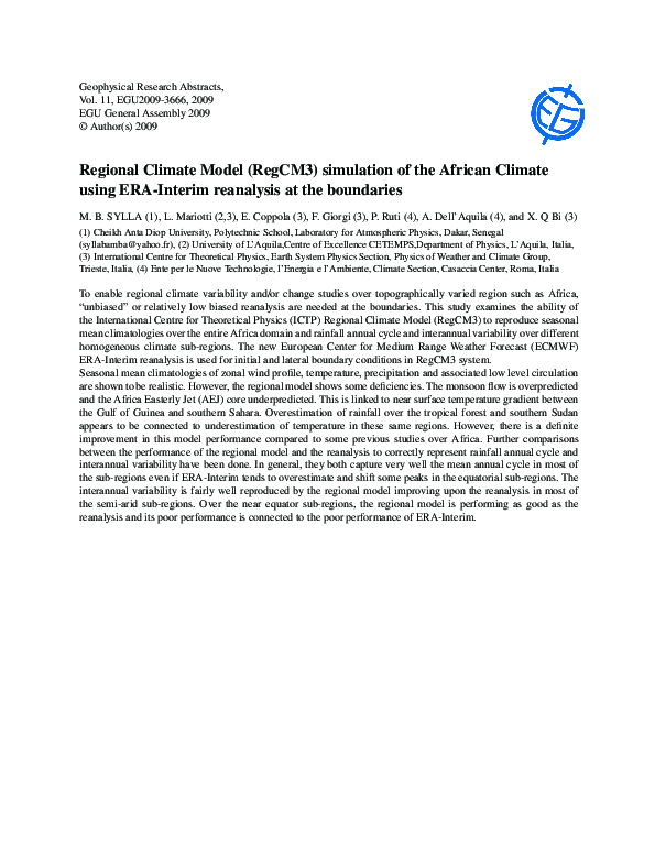 (PDF) Regional Climate Model (RegCM3) simulation of the African Climate ...