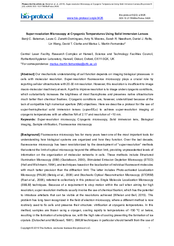 (PDF) Super-resolution Microscopy at Cryogenic Temperatures Using Solid Immersion Lenses