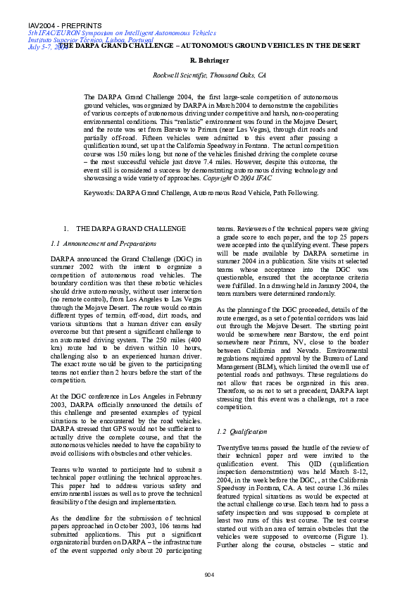 (PDF) The DARPA grand challenge - autonomous ground vehicles in the desert