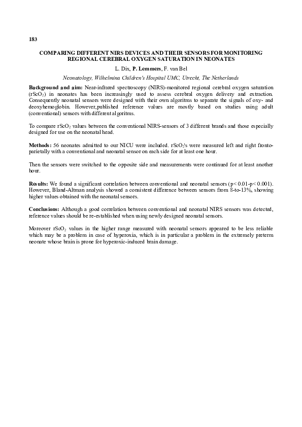 (PDF) Comparing NIRS Devices for Monitoring Neonatal Cerebral Oxygen