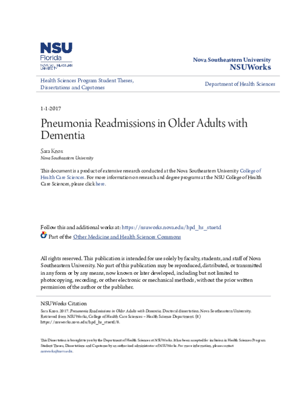(PDF) Pneumonia Readmissions in Older Adults With Dementia