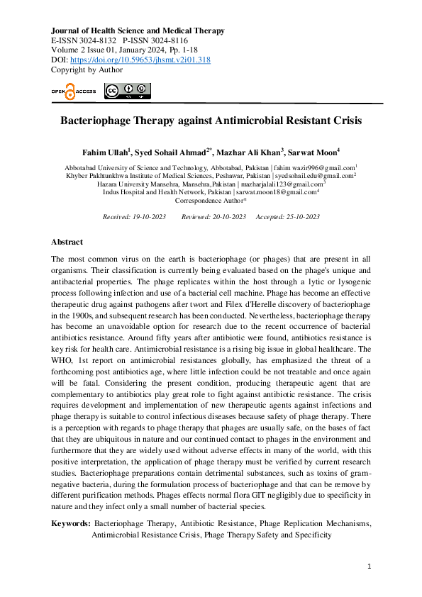 (PDF) Bacteriophage Therapy Against Antimicrobial Resistant Crisis