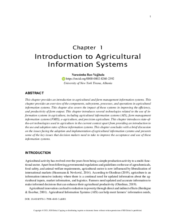 (PDF) Introduction to Agricultural Information Systems