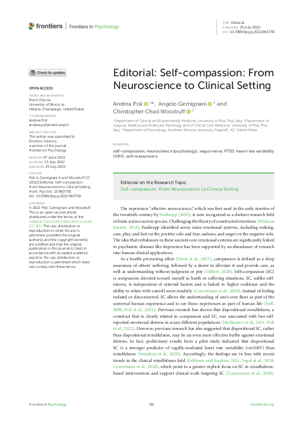 (PDF) Editorial: Self-compassion: From Neuroscience to Clinical Setting