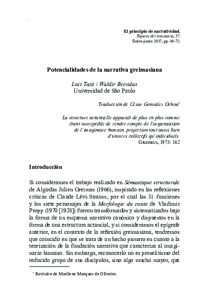 (PDF) Potencialidades de la narrativa greimasiana