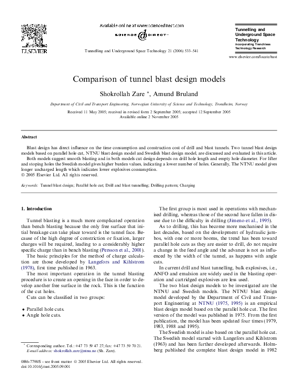 (PDF) Comparison of tunnel blast design models