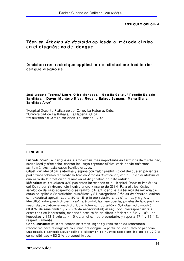 (PDF) Decision tree technique applied to the clinical method in the dengue diagnosis