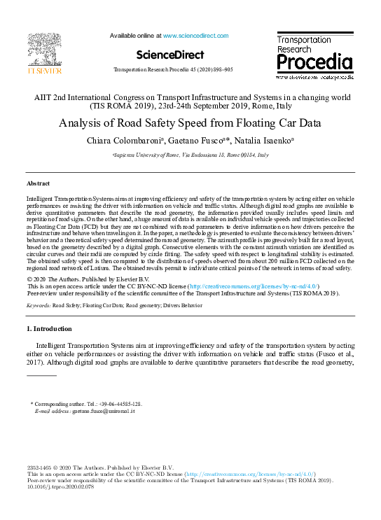 (PDF) Analysis of Road Safety Speed from Floating Car Data