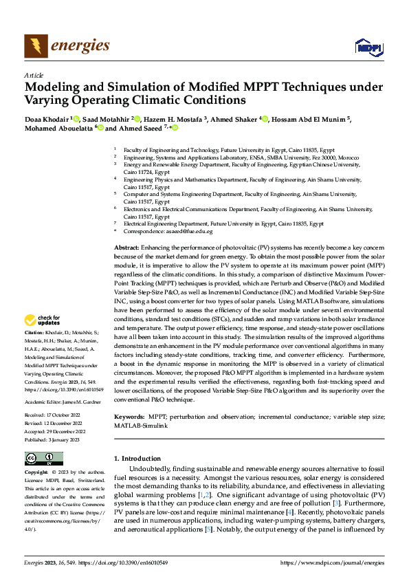 (PDF) Modeling and Simulation of Modified MPPT Techniques under Varying Operating Climatic ...