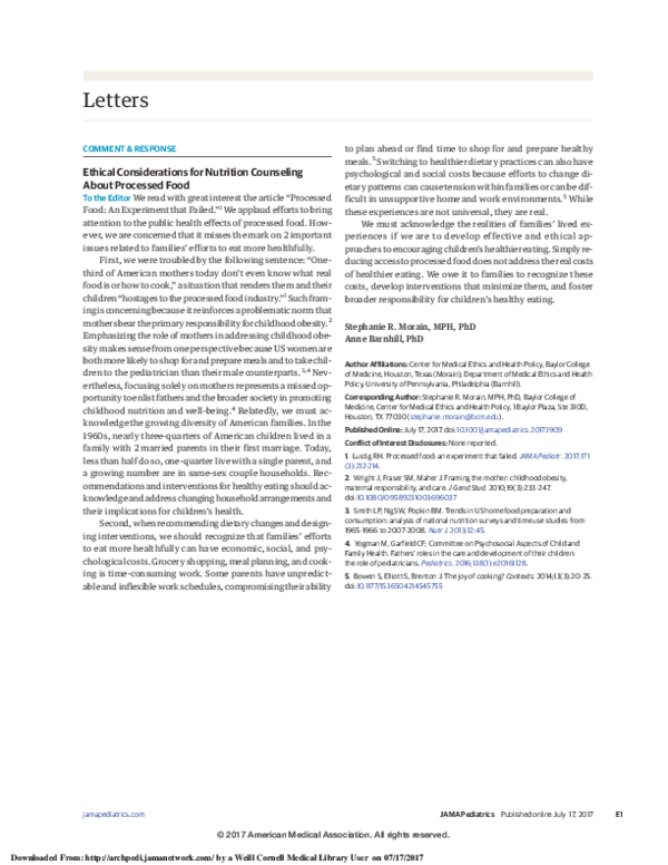 (PDF) Ethical Considerations for Nutrition Counseling About Processed Food