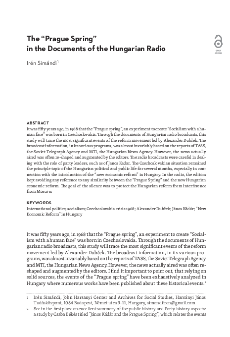 (PDF) The “Prague Spring” in the Documents of the Hungarian Radio