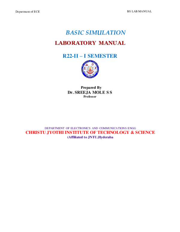 (PDF) BASIC SIMULATION LABORATORY MANUAL (R22-II – I SEMESTER)