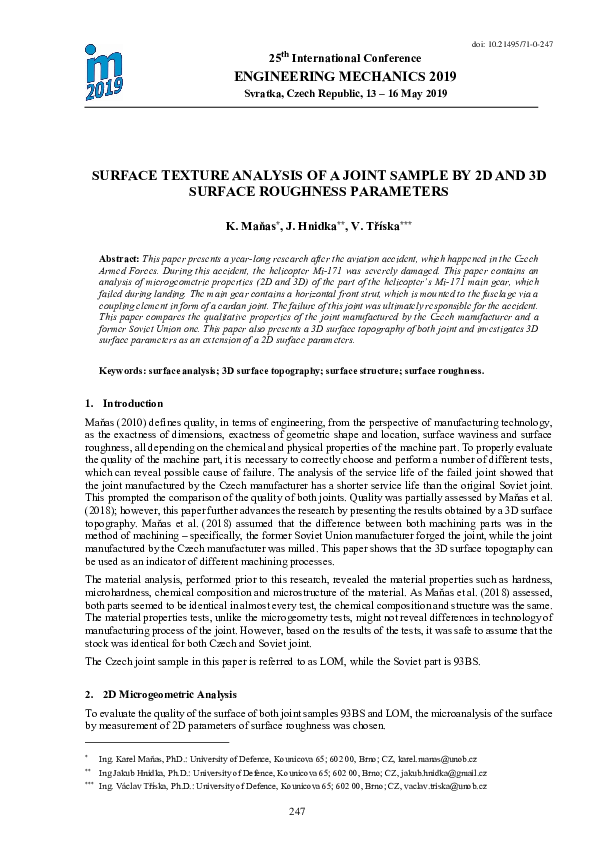 (PDF) Surface Texture Analysis of a Joint Sample by 2D and 3D Surface ...