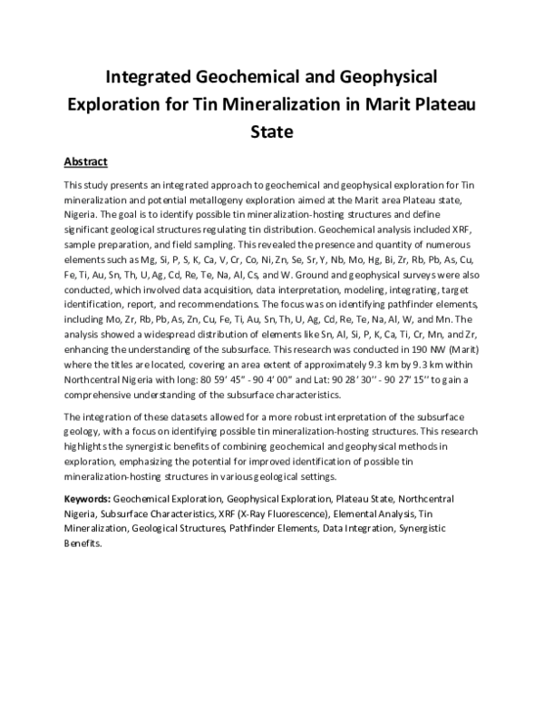 (PDF) Integrated Geochemical and Geophysical Exploration for Tin ...