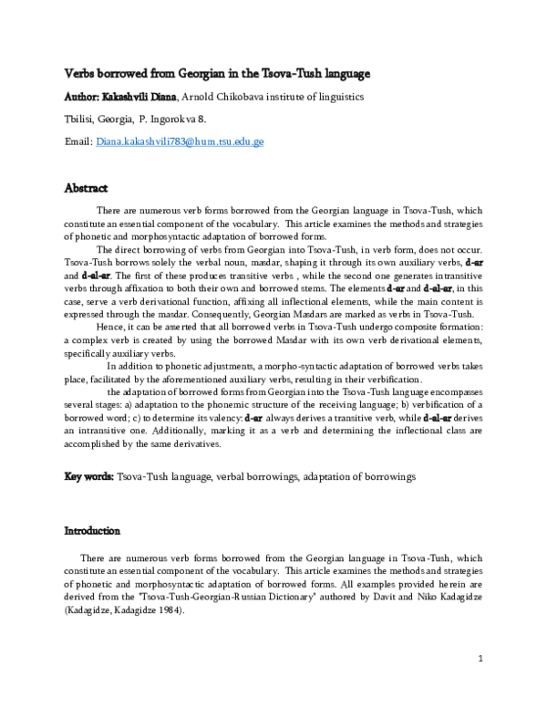 (PDF) Verbs borrowed from Georgian in the Tsova-Tush language