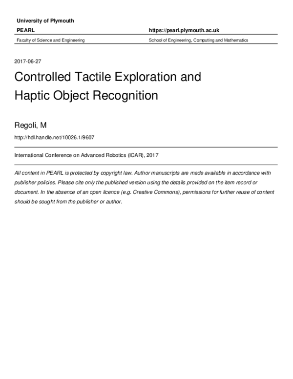 (PDF) Controlled tactile exploration and haptic object recognition
