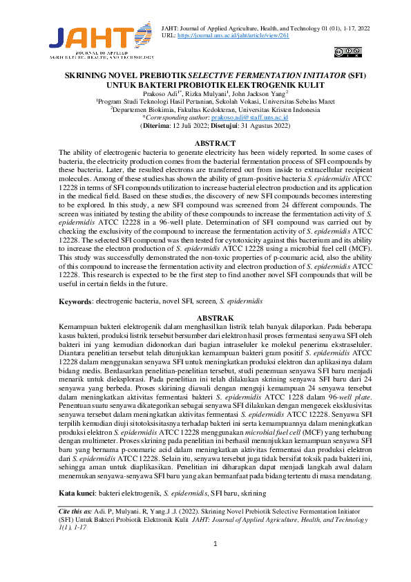 (PDF) Skrining Novel Prebiotik Selective Fermentation Initiator (SFI) Untuk Bakteri Probiotik ...