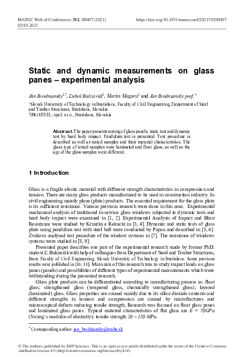 (PDF) Static and dynamic measurements on glass panes – experimental analysis