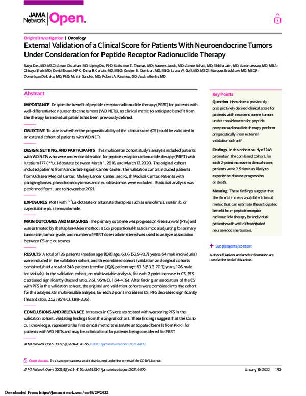 (PDF) External Validation of a Clinical Score for Patients With ...
