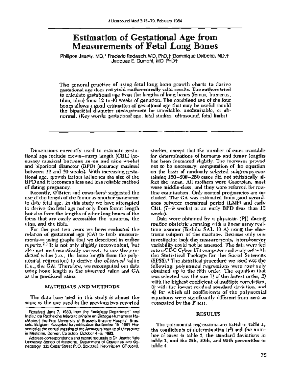 (PDF) Estimation of gestational age from measurements of fetal long ...