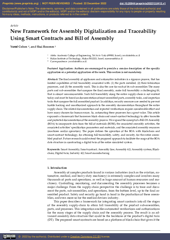 (PDF) New Framework for Assembly Digitalization and Traceability Using Smart Contracts and Bill ...