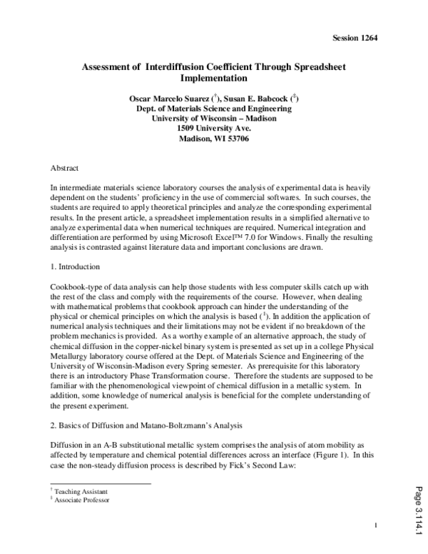 (PDF) Assessment Of Interdiffusion Coefficient Through Spreadsheet ... (PDF) Assessment Of Interdiffusion Coefficient Through Spreadsheet ...