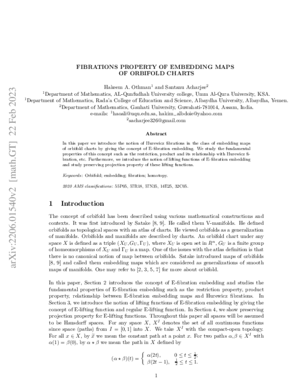 (PDF) Fiibrations property of embedding maps of orbifold charts