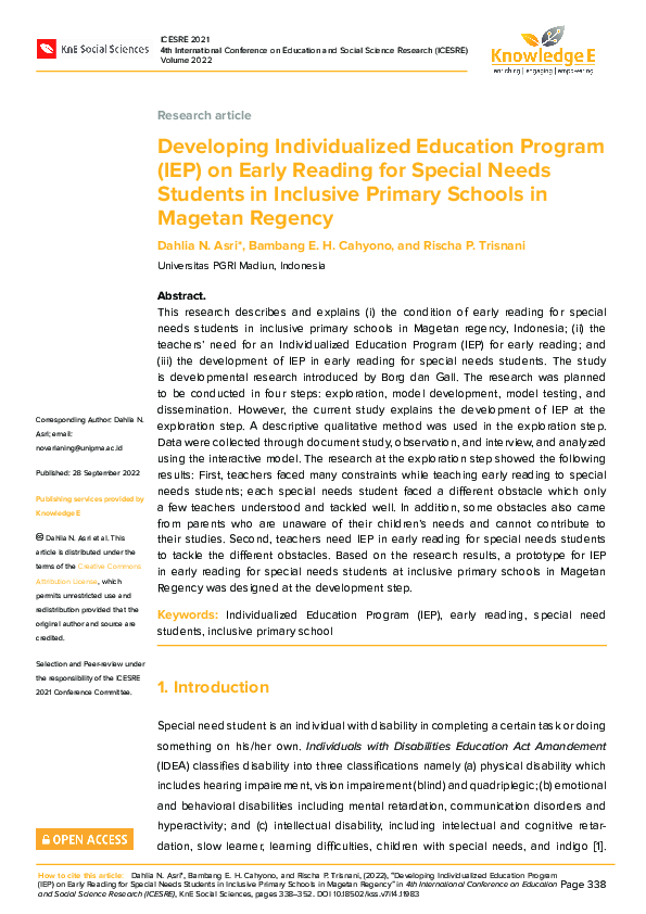 (PDF) Developing Individualized Education Program (IEP) on Early ...