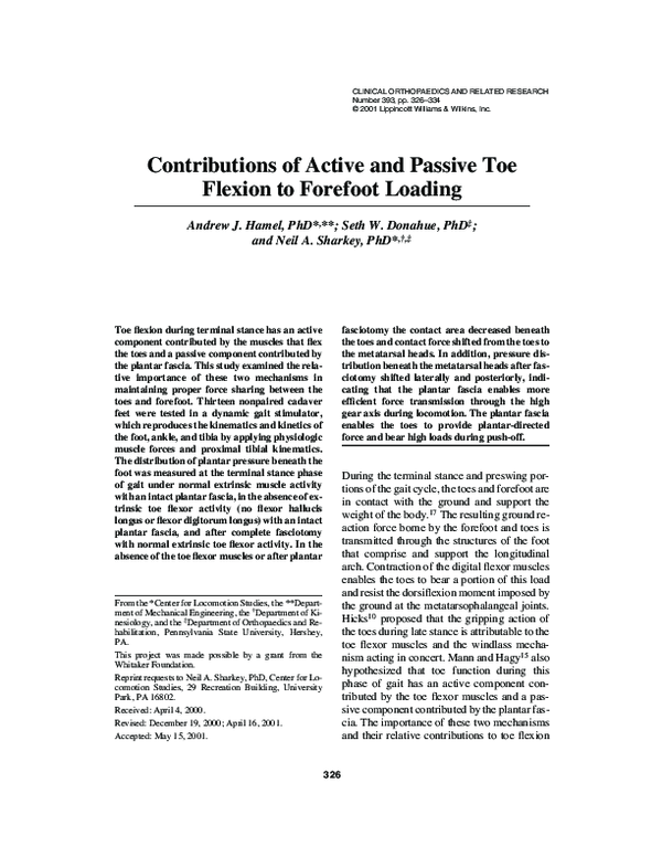(PDF) Contributions of Active and Passive Toe Flexion to Forefoot Loading