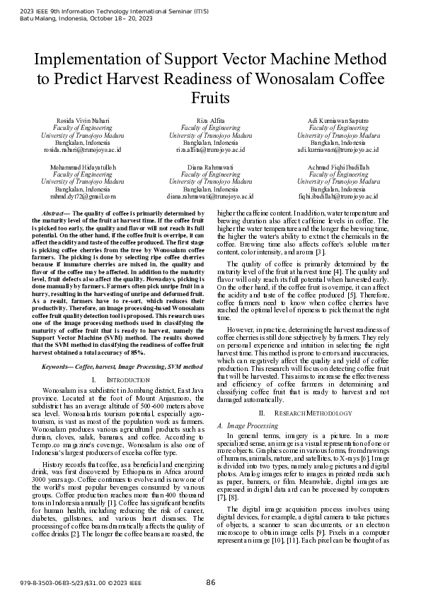 (PDF) Implementation of Support Vector Machine Method to Predict Harvest Readiness of Wonosalam ...