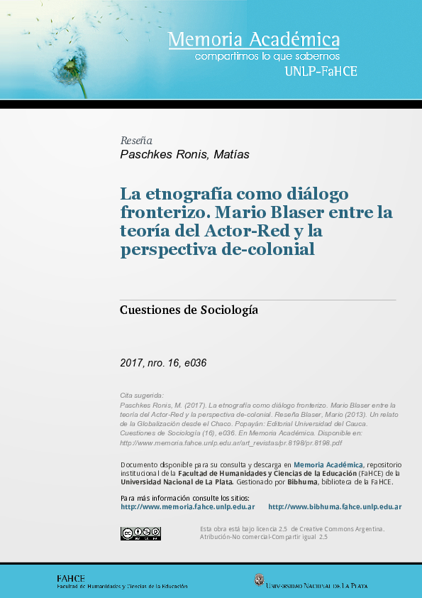 (PDF) La etnografía como diálogo fronterizo. Mario Blaser entre la ...